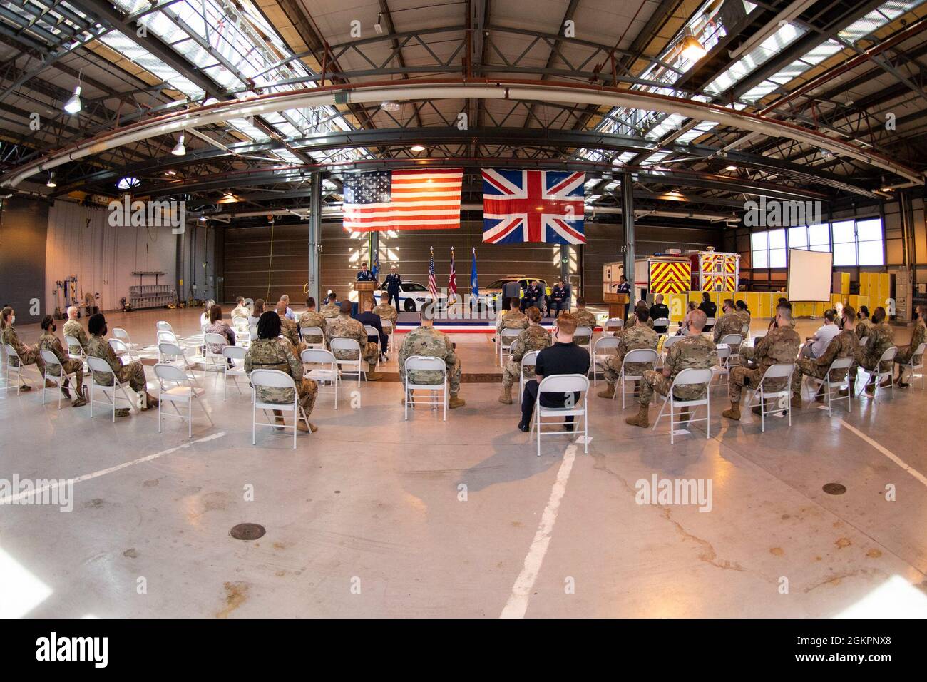 U.S. Air Force Col. Richard Martin, 423rd Air Base Group commander, speaks during a 423rd ...