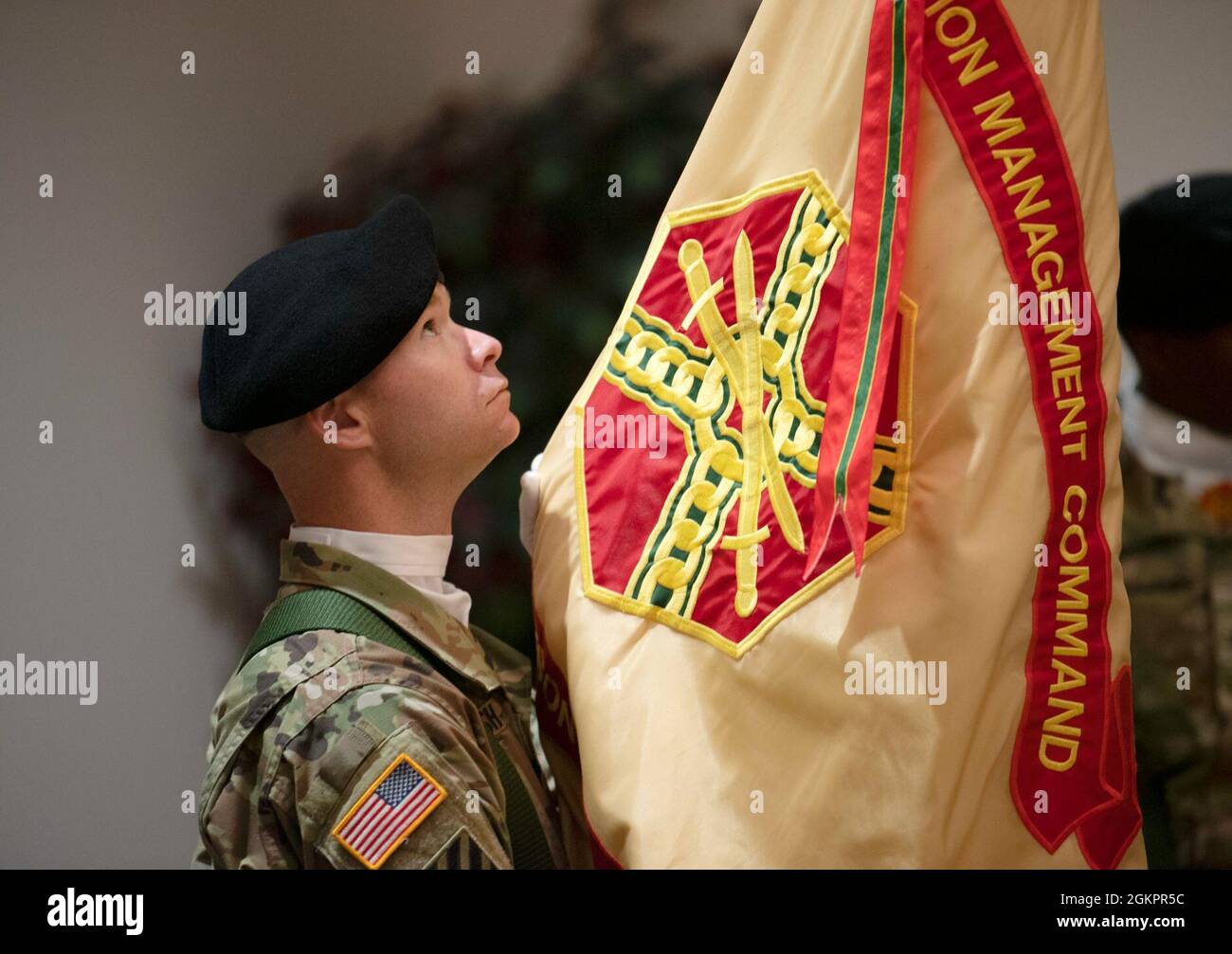 A member of the Headquarters and Headquarters Battalion color guard ...