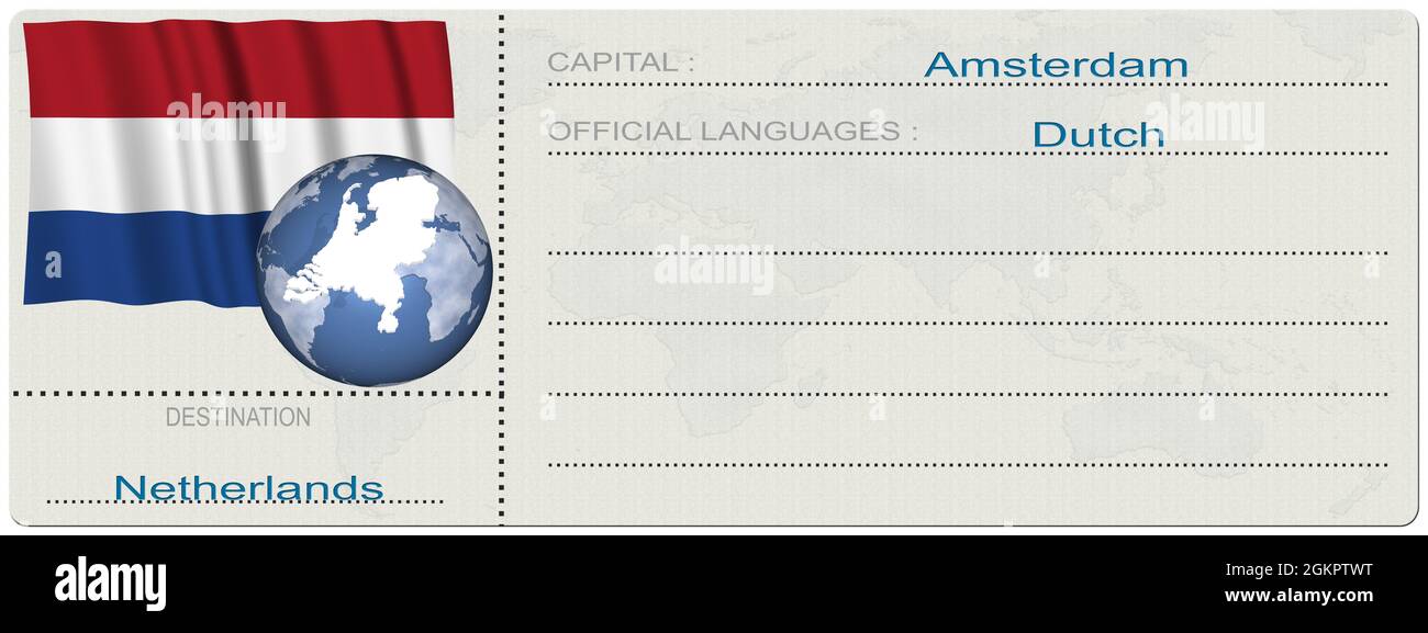 3D illustration. Netherlands, Holland. Destination. Ticket. Boarding ...