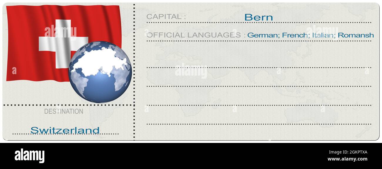 3D illustration. Switzerland. Destination. Ticket. Boarding pass ...