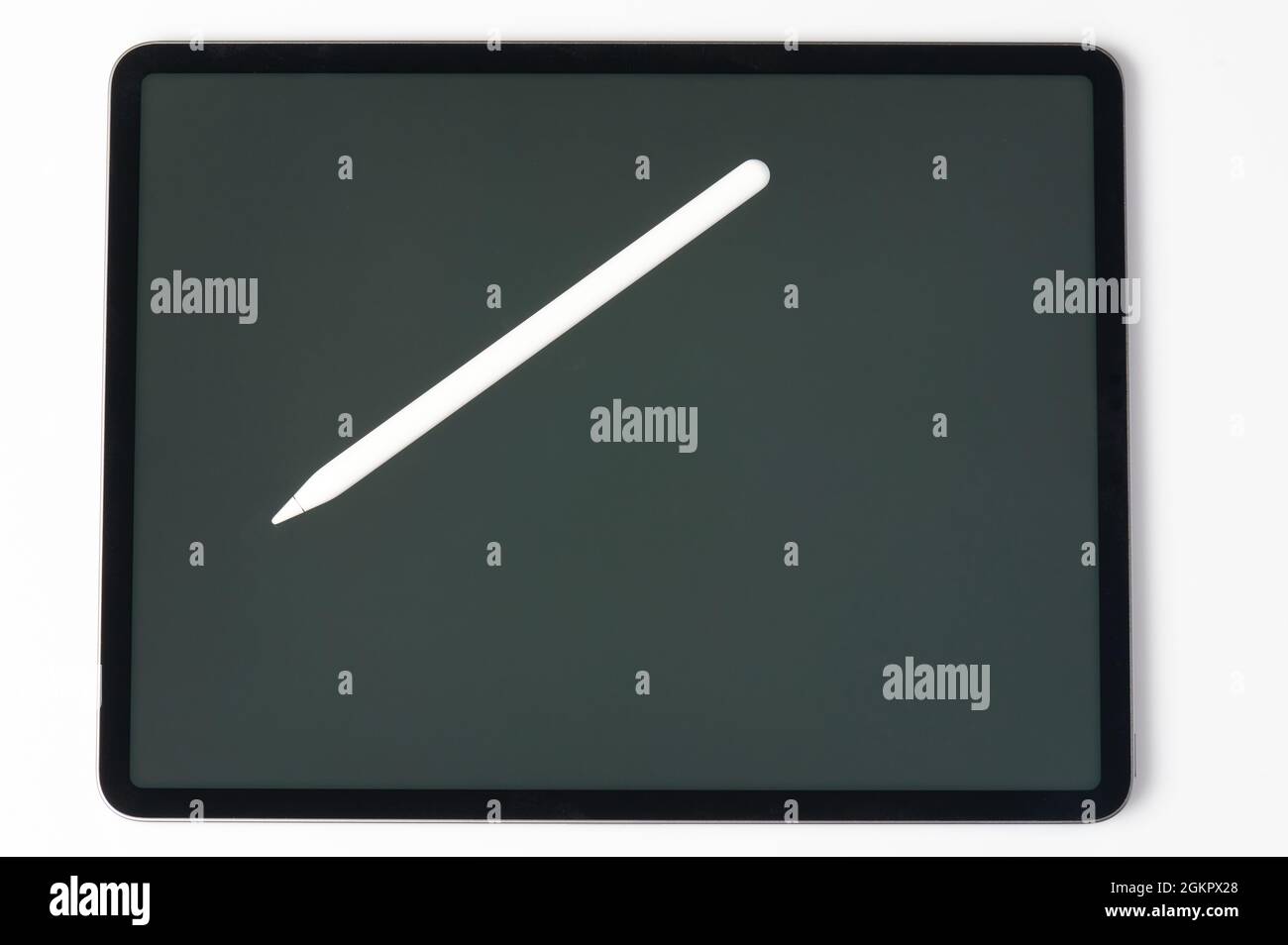 Empty tablet screen with white pen isolated. on white background Stock ...