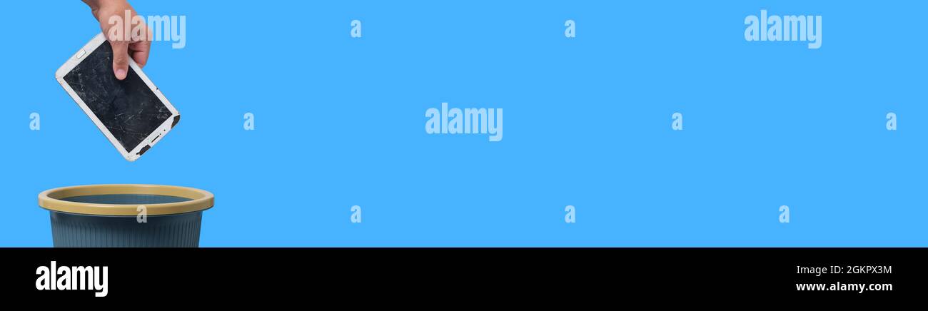 Banner,old android tablet that has failed is thrown into the trash ...