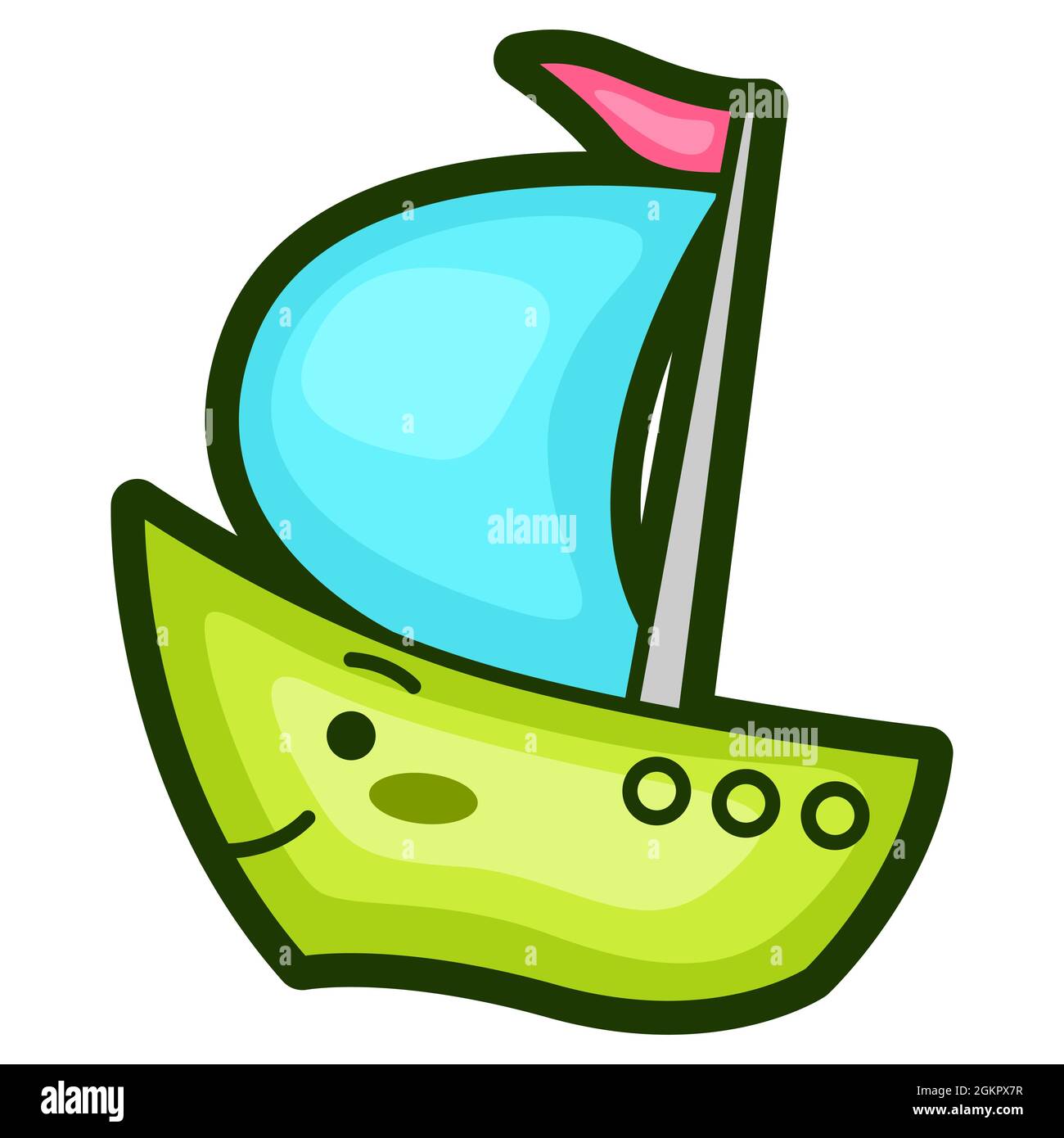 Illustration of ship in cartoon style. Cute funny character Stock ...