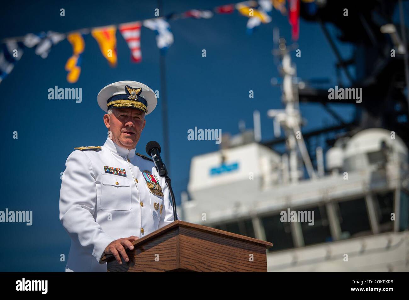 Coast Guard Commandant Adm. Karl L. Schultz speaks at the Pacific Area ...