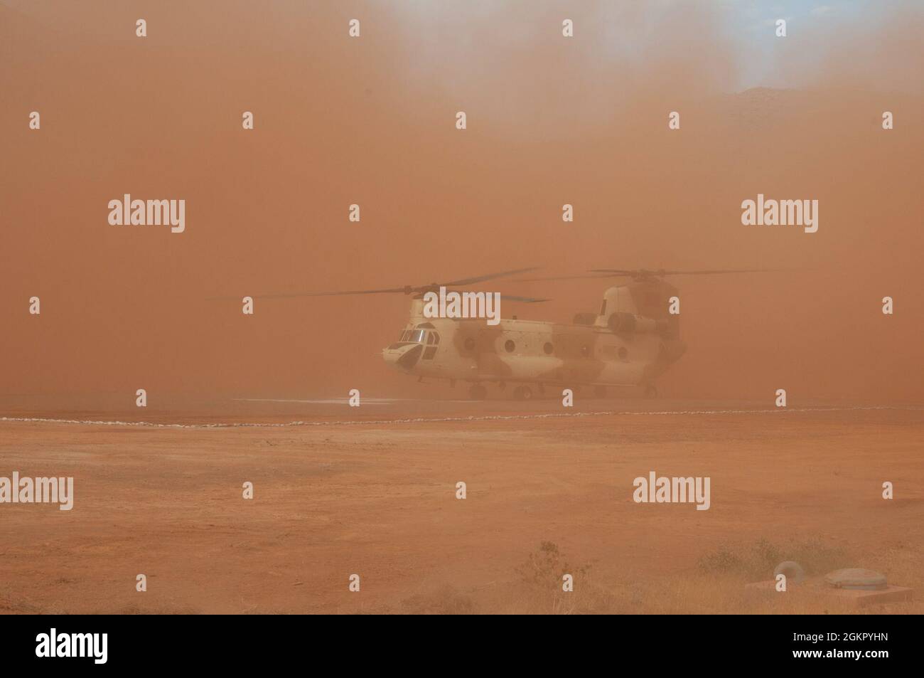 A Moroccan Armed Forces CH-47 Chinook lands during African Lion 2021 ...