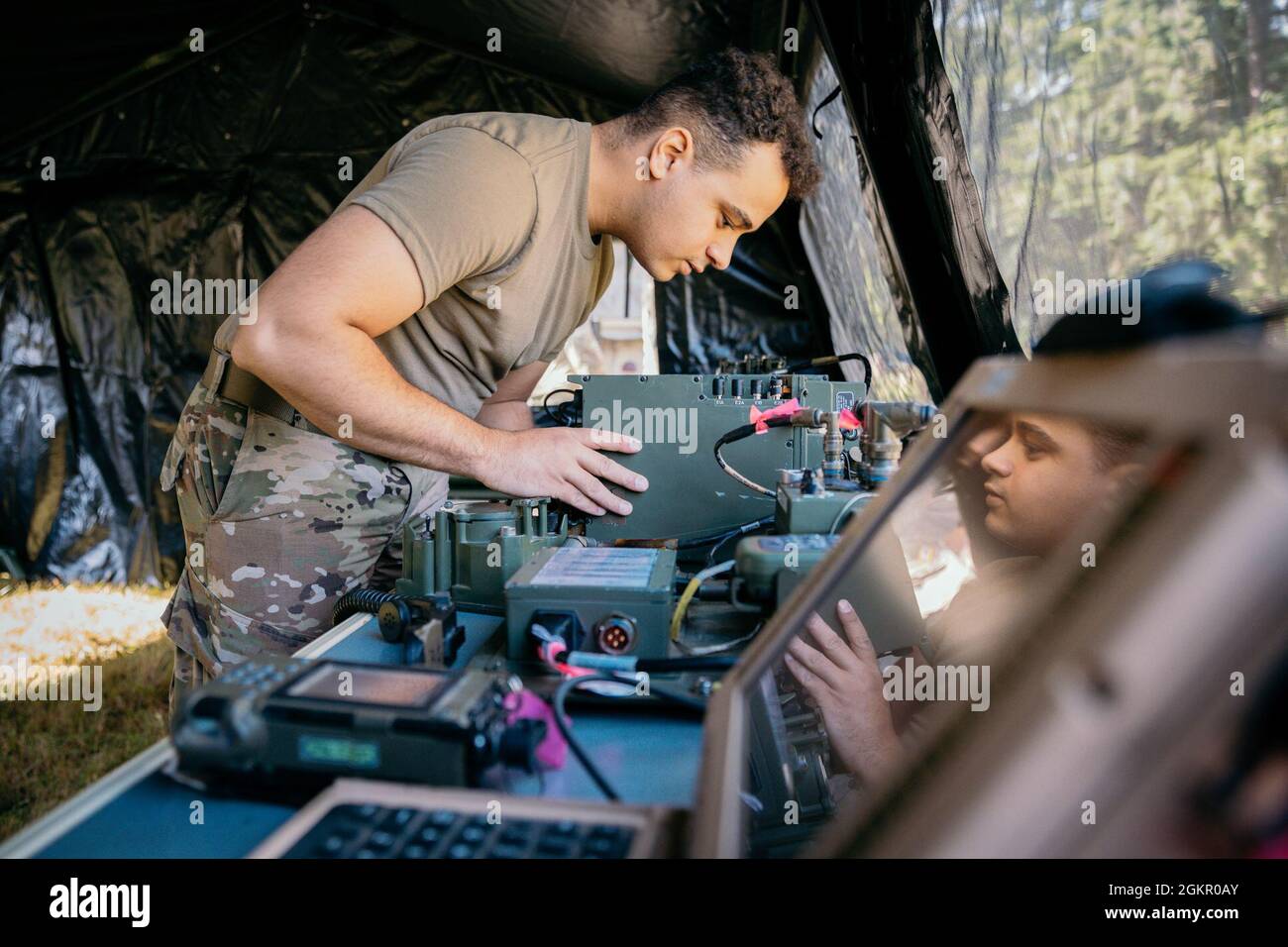 Spc. Taron Martin of C Co., 898th Brigade Engineer Battalion prepares ...