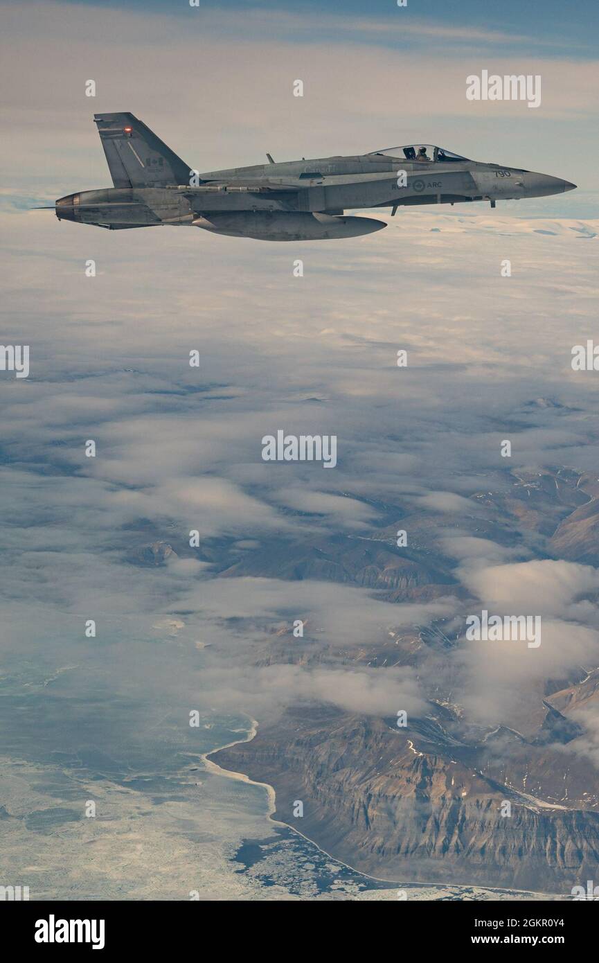 A Royal Canadian Air Force CF-18 Hornet fighter jet conducts a training ...
