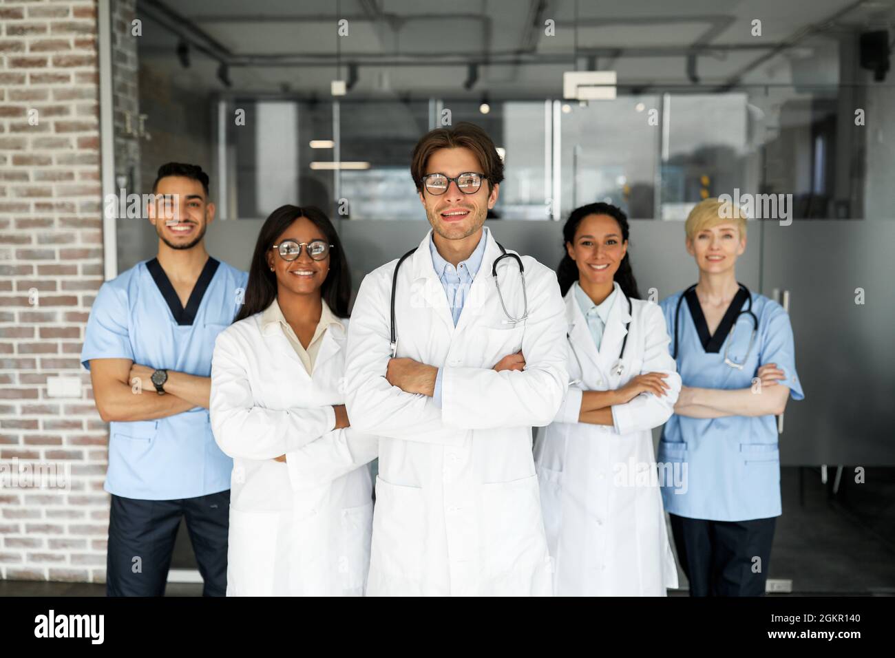 Chief medical officer leading international team of doctors Stock Photo ...