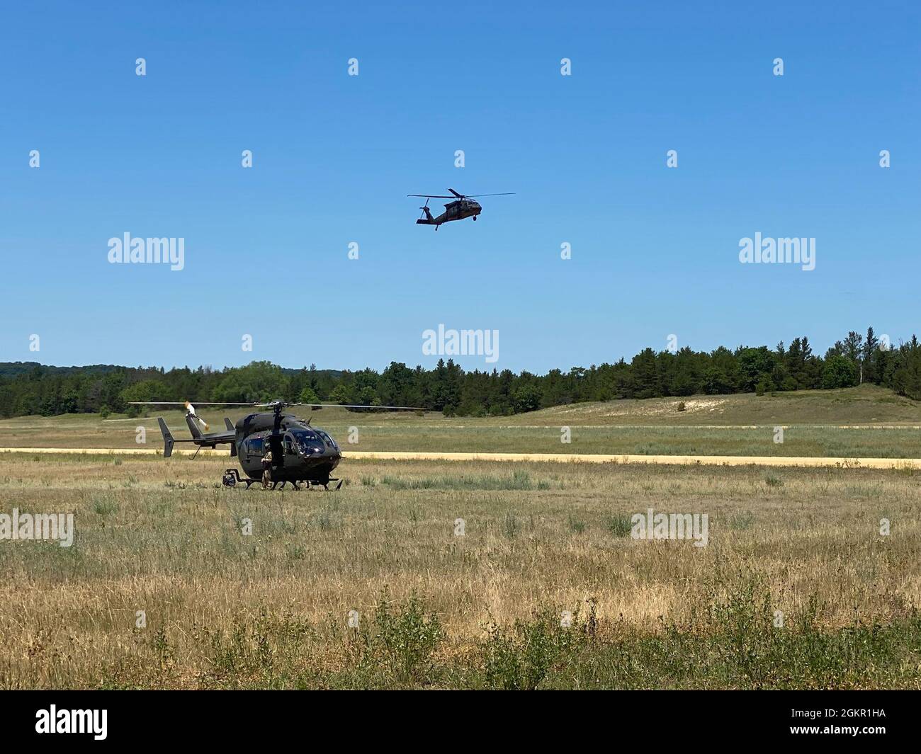 A National Guard helicopter lands at Young Air Assault Strip on June 16 ...