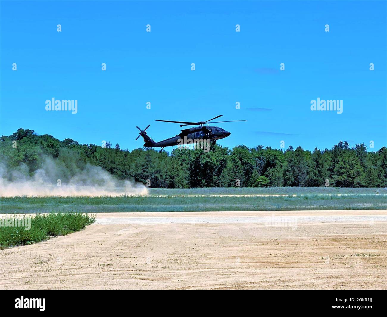 A National Guard helicopter lands at Young Air Assault Strip on June 16 ...