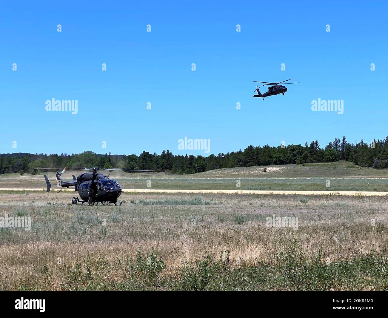A National Guard helicopter lands at Young Air Assault Strip on June 16 ...