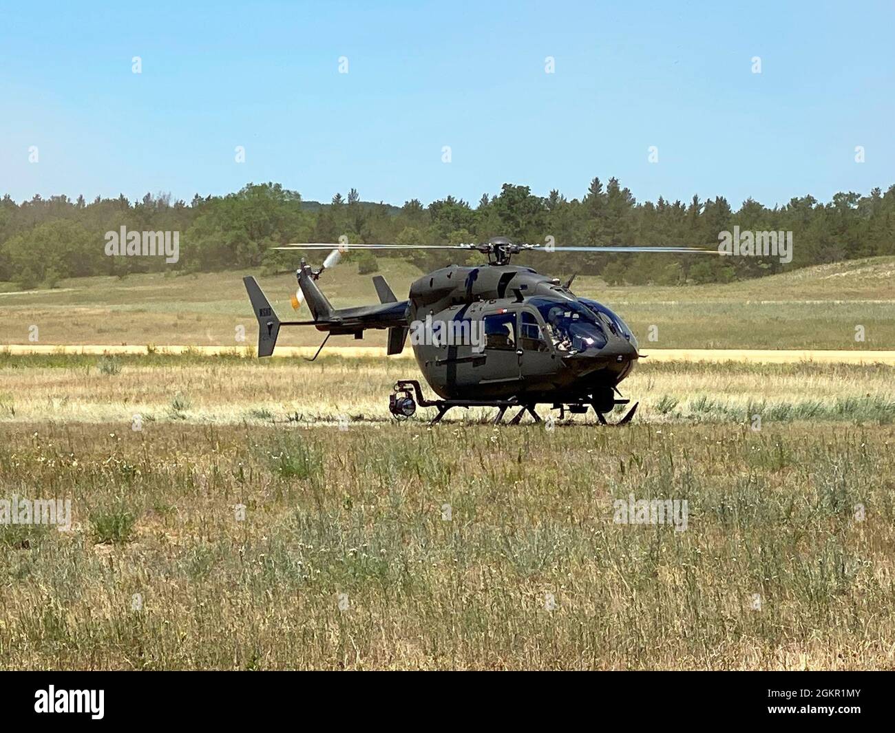 A National Guard helicopter lands at Young Air Assault Strip on June 16 ...