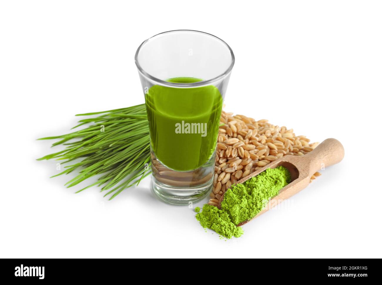 Shot of wheat grass drink on white background Stock Photo - Alamy