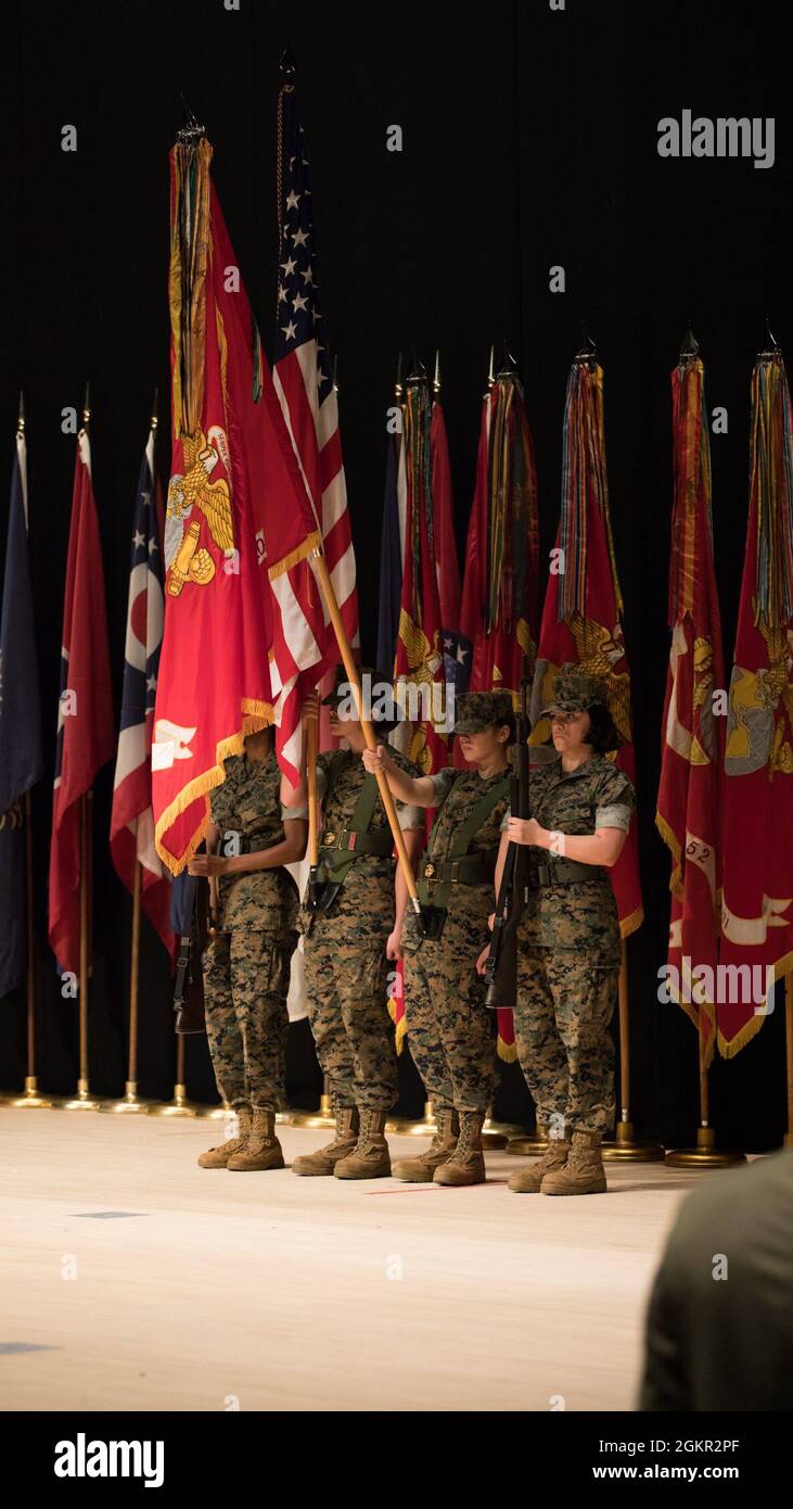 U.S. Marines with Marine Aircraft Group (MAG) 12, present the colors ...