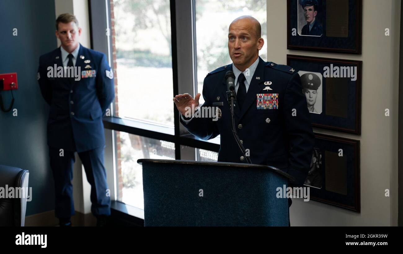 Col. Mason Dula, Special Warfare Training Wing commander, speaks to the ...