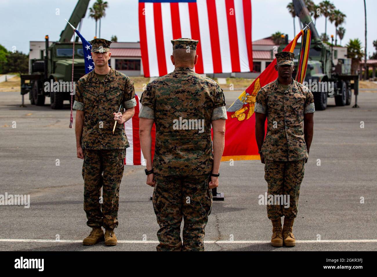 U.S. Marine Corps Sgt. Maj. Daniel Mangrum, left, outgoing sergeant ...