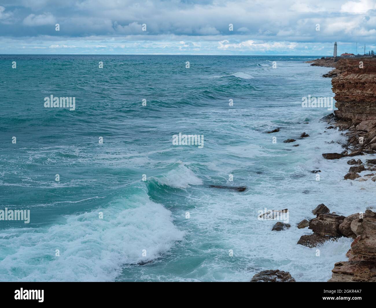 Beautiful view of ocean waves and a fantastic rocky shore, Sea patterns ...