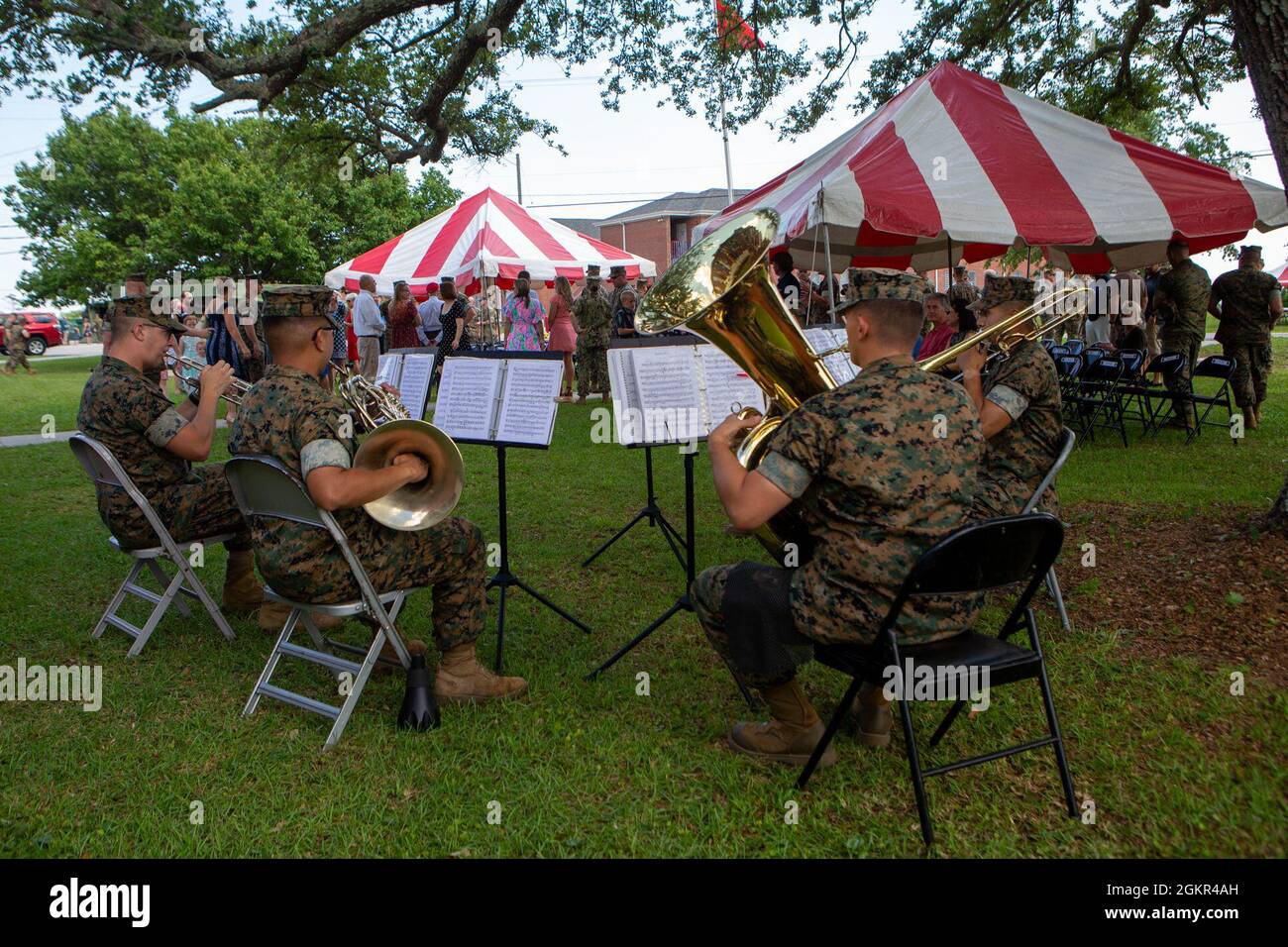 U.S. Marines with 2d Marine Division Band play at a change of command ...