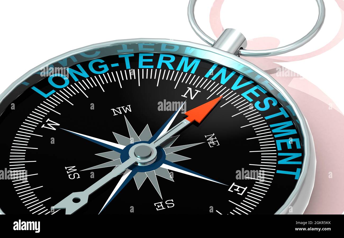 Metal compass with long term investment word, 3D rendering Stock Photo ...
