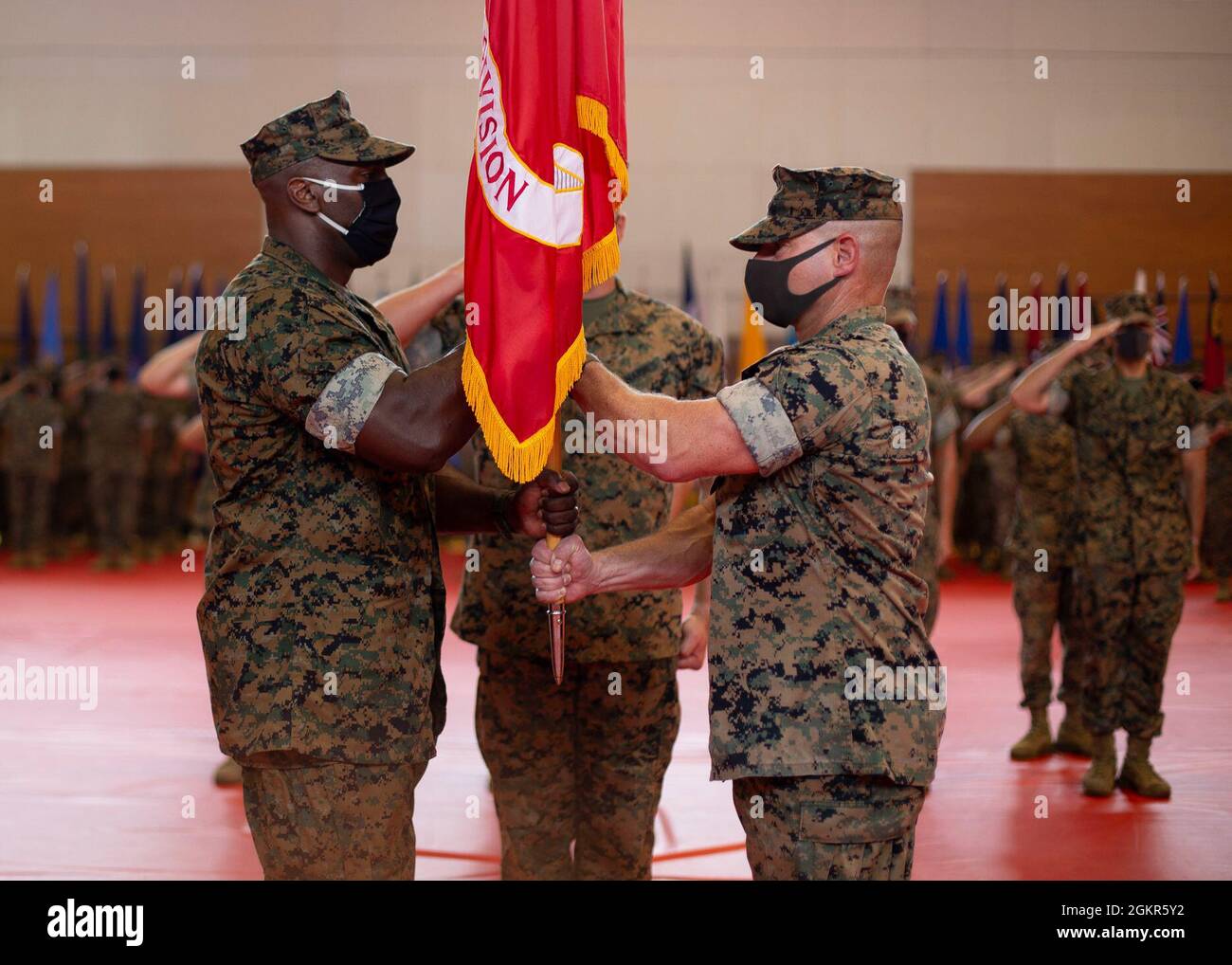 U.S. Marine Corps Col. Brian M. Harvey (left) and Col. Matthew R ...