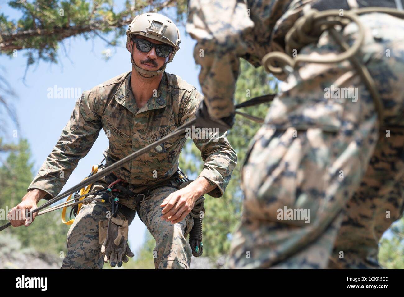 U.S. Navy Petty Officer 2nd Class Desmond Soverns, a corpsman with the ...