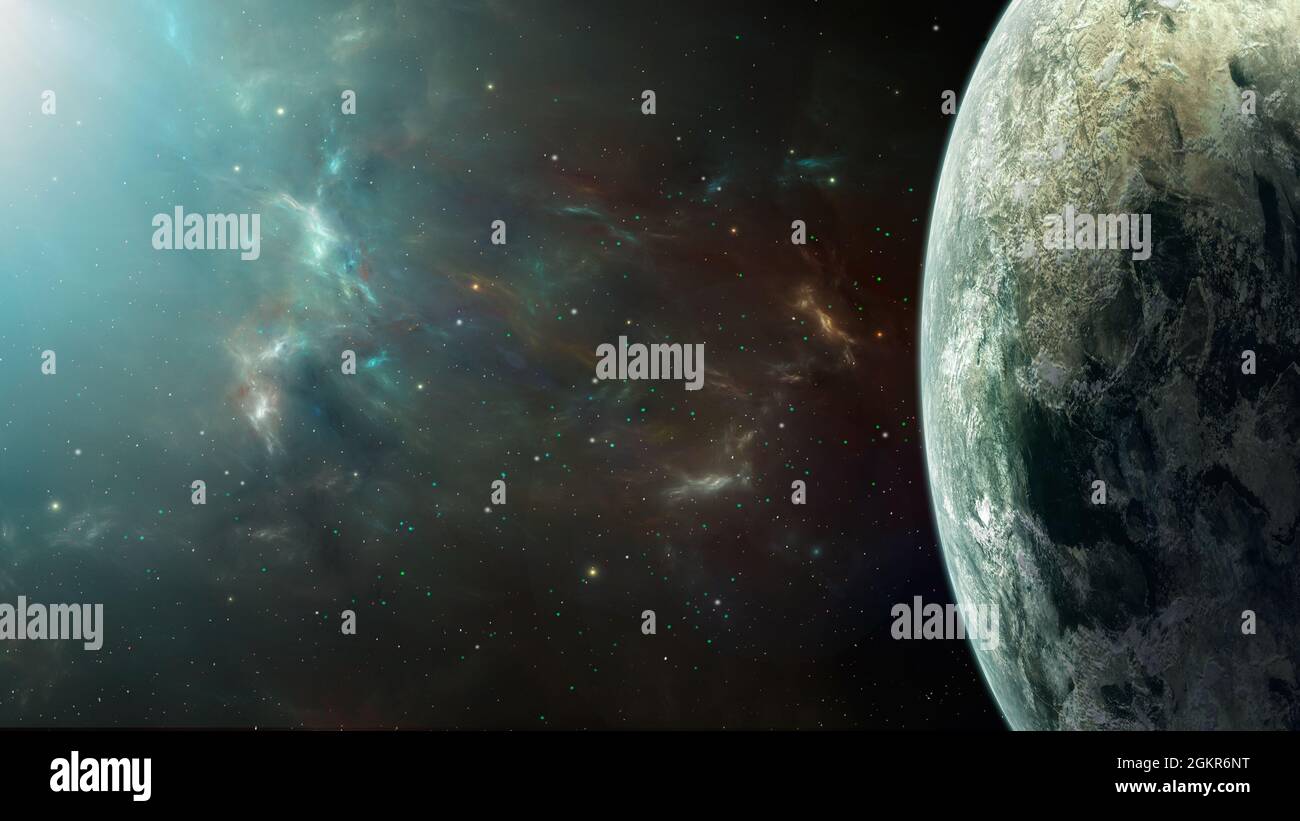Space background. Colorful fractal nebula with planet. Elements ...