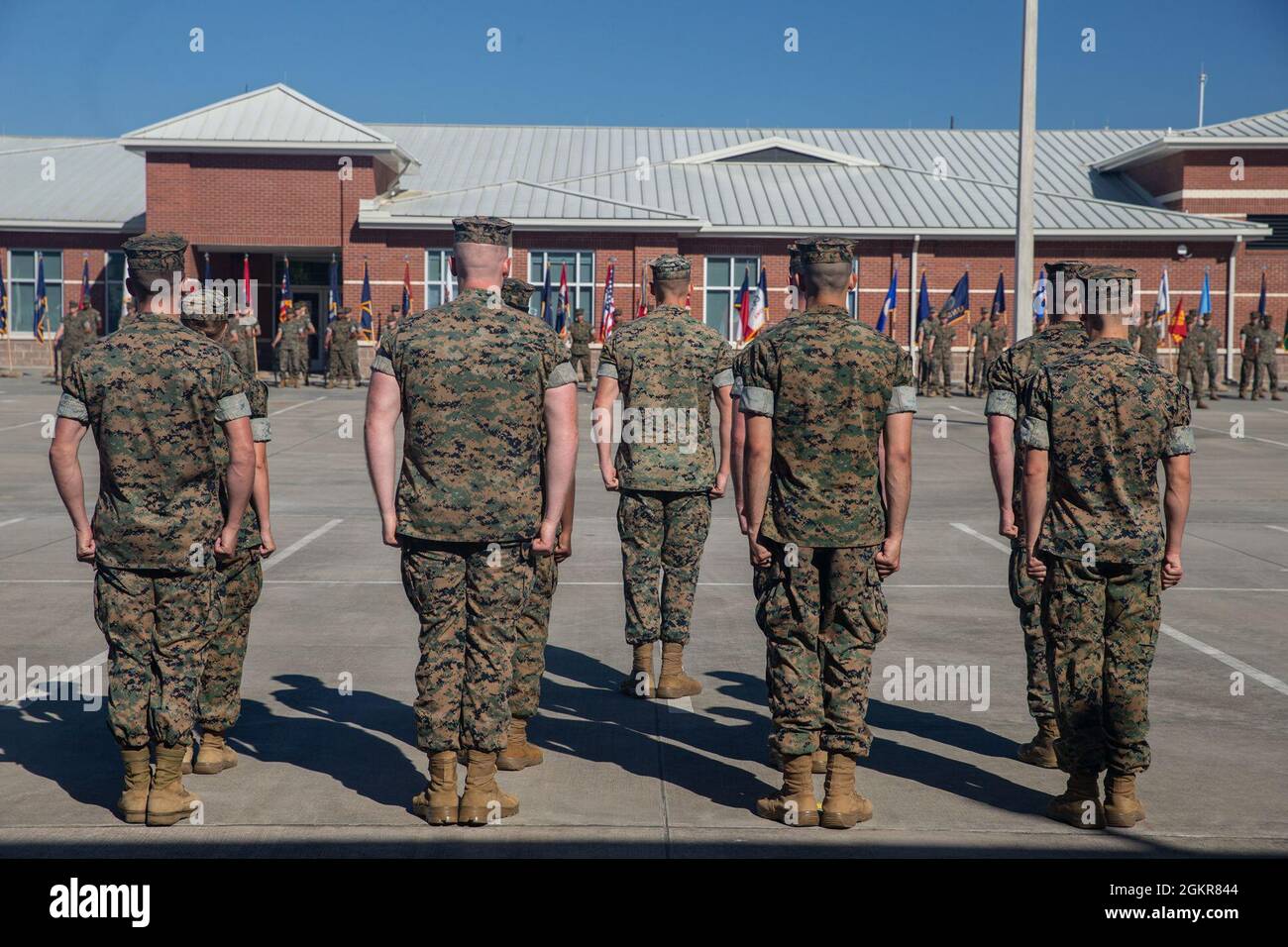 U.S. Marines with Marine Air Support Squadron (MASS) 1 stand at ...