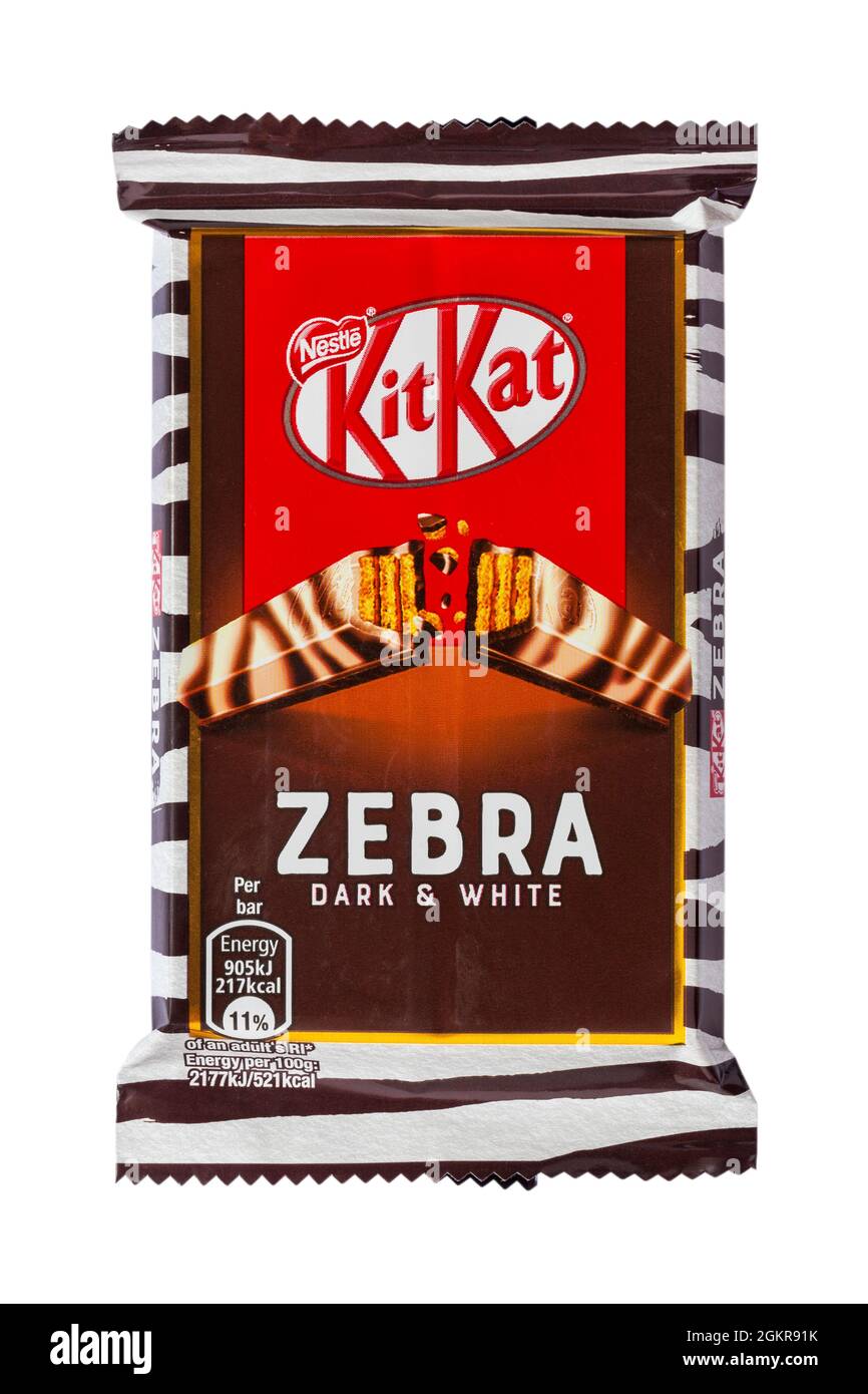 Bar of Zebra dark & white Kitkat Kit-Kat Kit Kat isolated on white ...