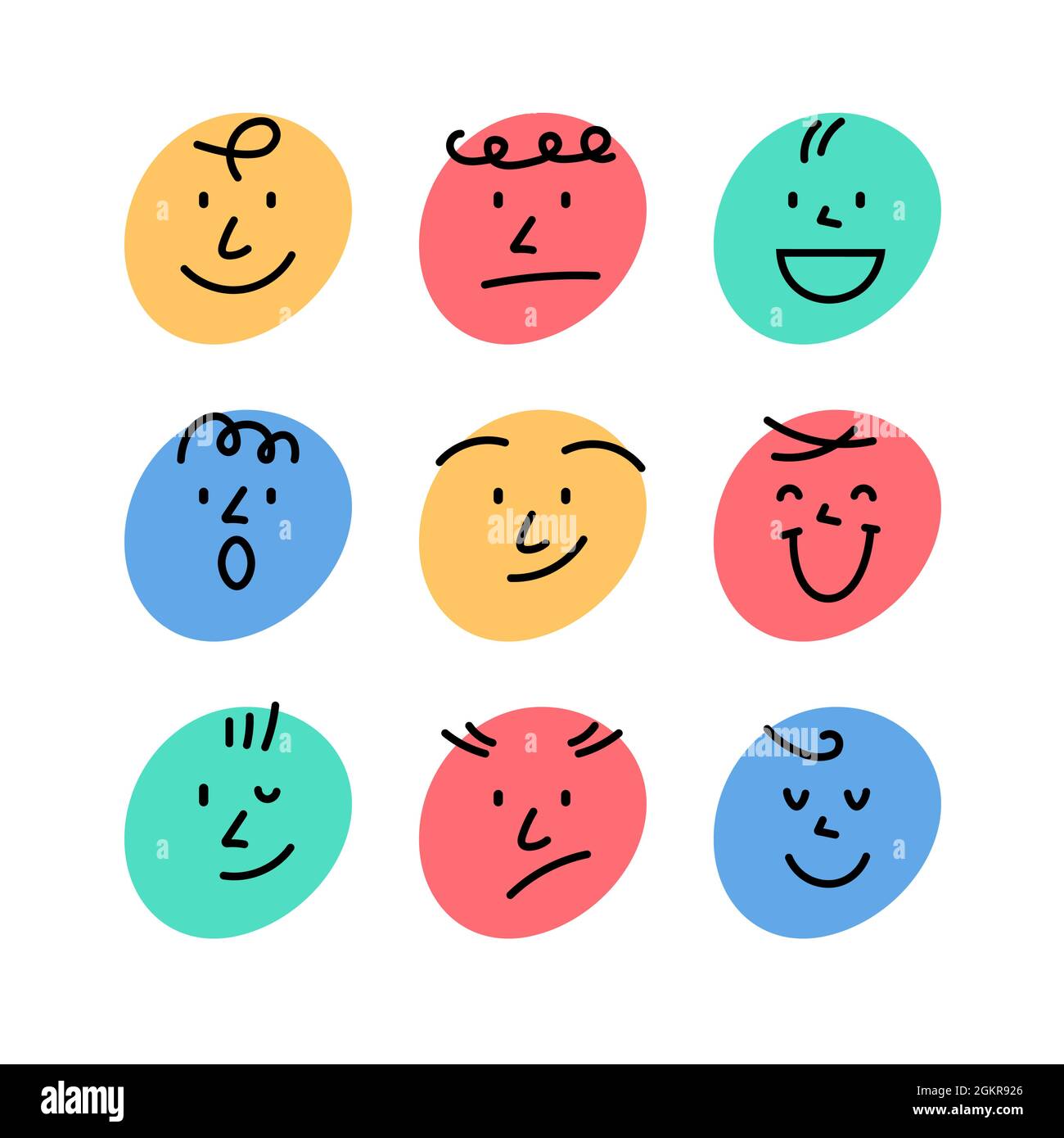 Cartoon smile face abstract character happy icon. Vector emotion face ...