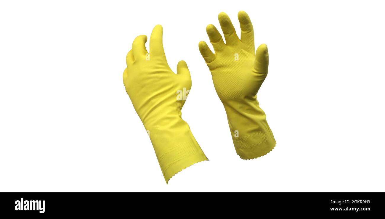Yellow rubber gloves to protect hands from liquid chemicals Stock Photo ...