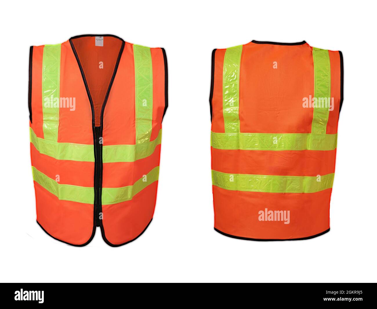 A glowing orange safety vest is used when working to avoid work ...