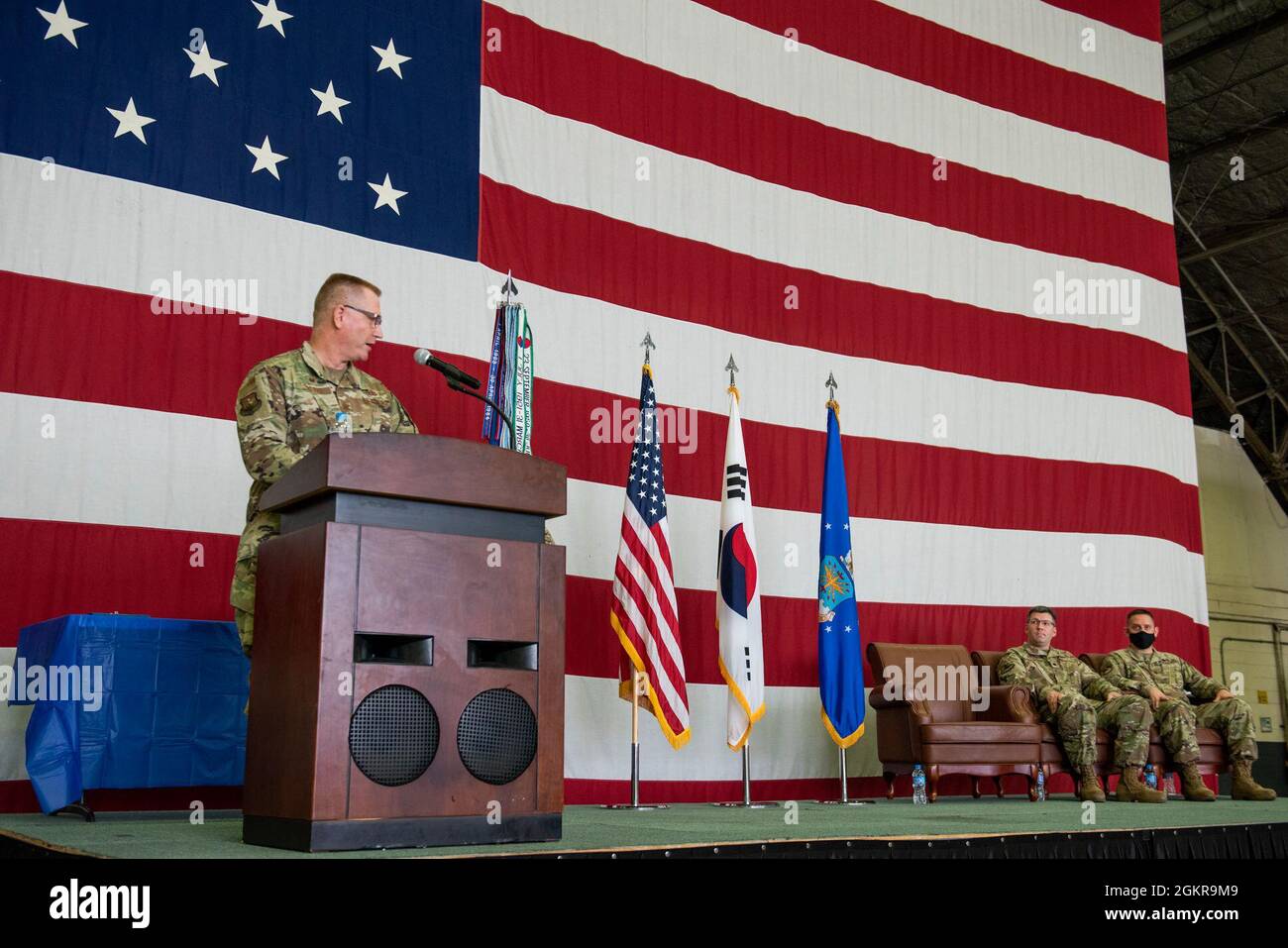 Col. Brian Moore, 51st Maintenance Group commander, speaks at the 51st ...