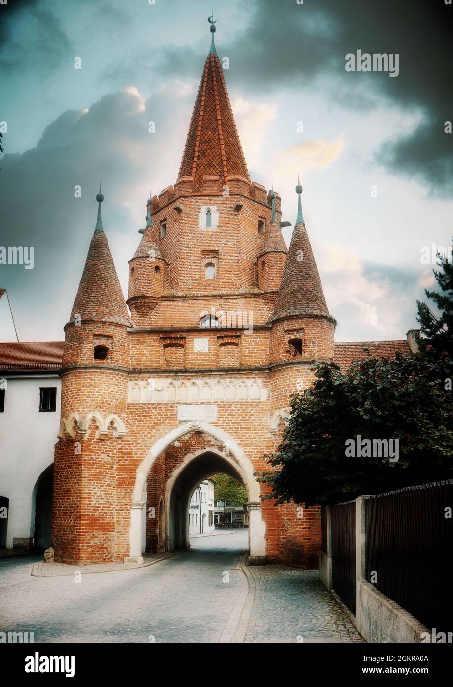 Ingolstadt, the Kreuztor medieval elegant tower build in 1385 along the ...