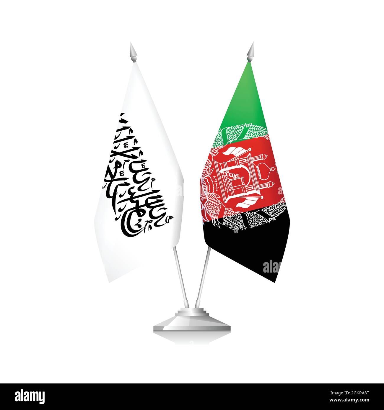 Flags of Afghanistan and Islamic Emirate of Afghanistan. Vector illustration isolated on white ...