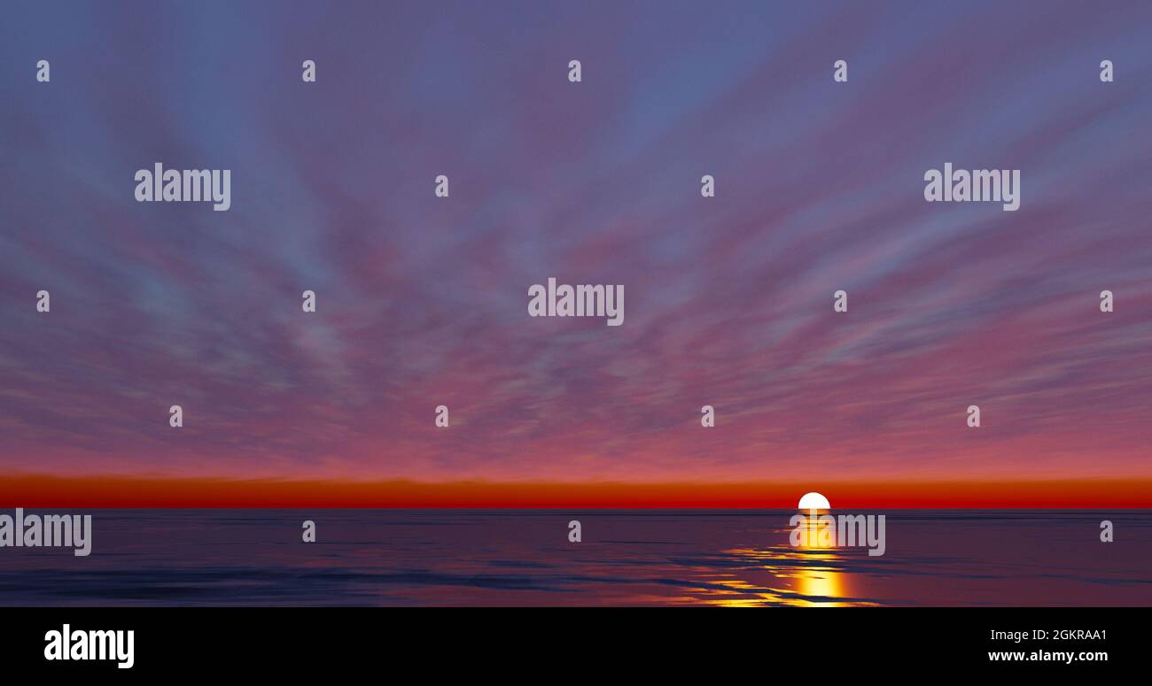 Beautiful dramatic sunset on the water 3d render Stock Photo - Alamy
