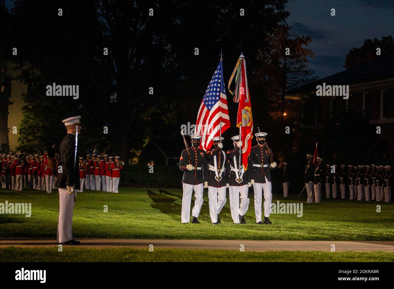 Marines with the Official U.S. Marine Corps Color Guard march across ...