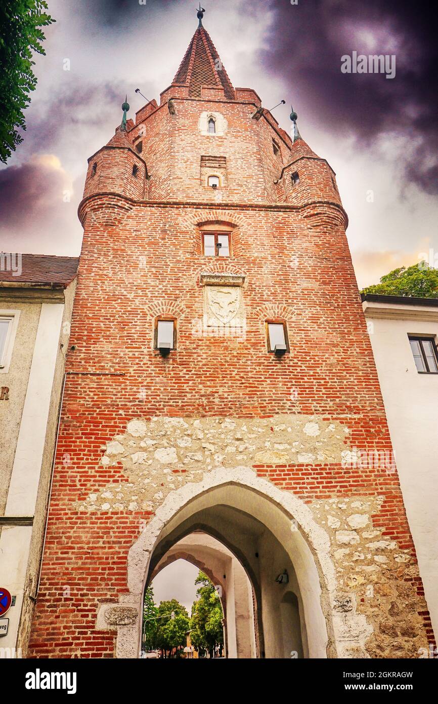 Ingolstadt, the Kreuztor medieval elegant tower build in 1385 along the ...