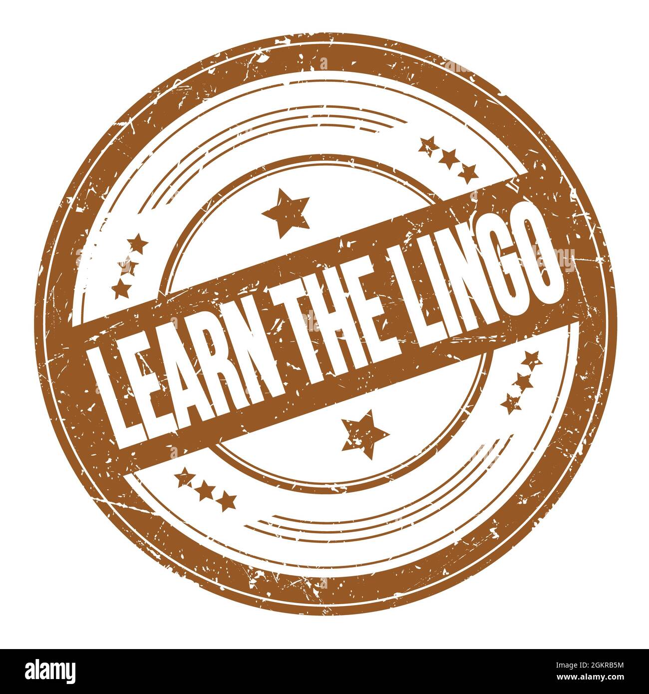 LEARN THE LINGO text on brown round grungy texture stamp Stock Photo ...