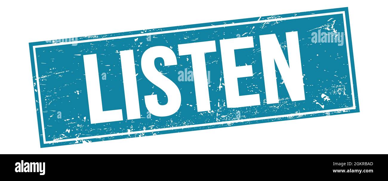 LISTEN text on blue grungy rectangle stamp sign Stock Photo - Alamy