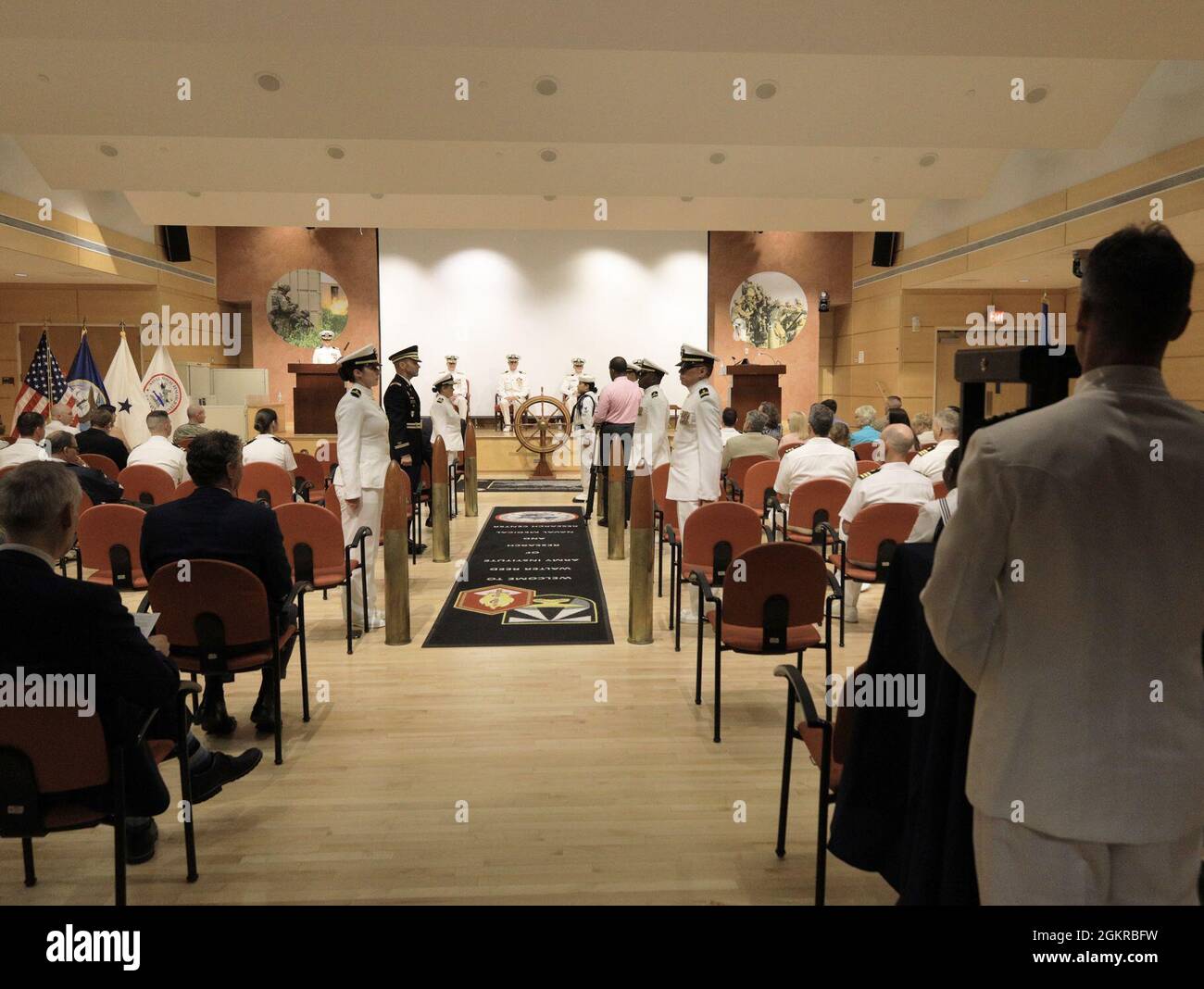 Sideboys prepare for the depature of the official party at the conclusion of Naval Medical ...