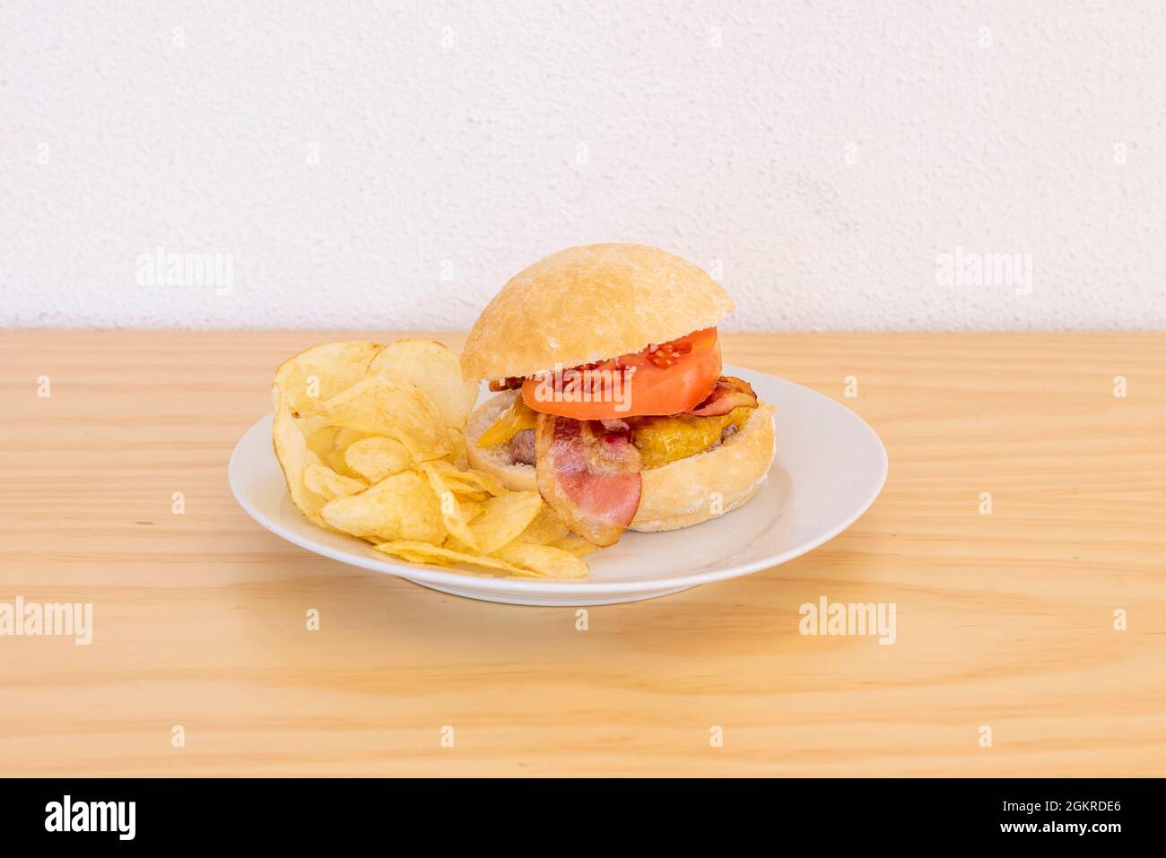 Beef Burger with Smoked Bacon, Melted Cheddar Cheese, Tomato Slices ...