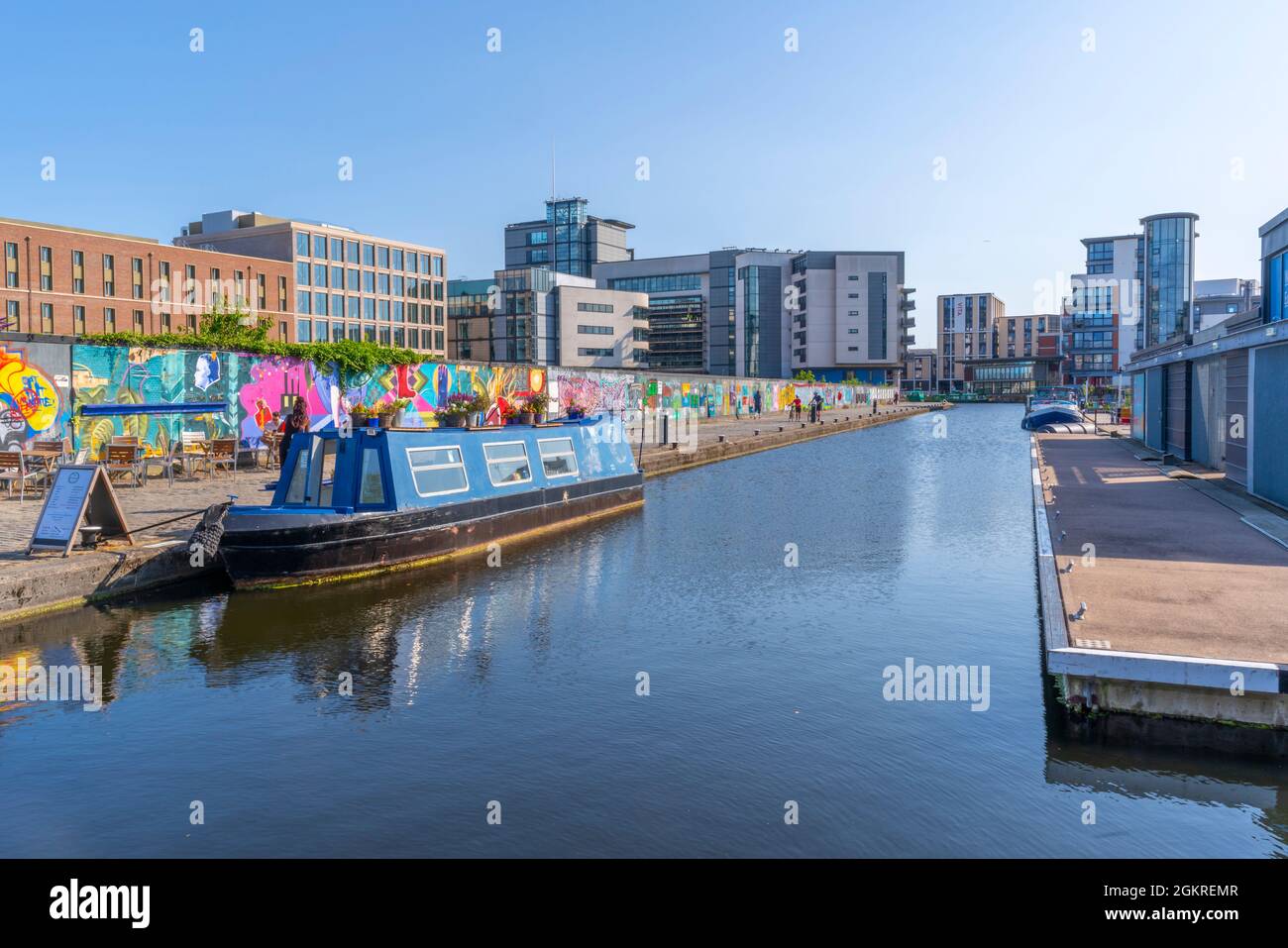 View of Edinburgh Quay and the Lochrin Basin, cafe boat on The Union ...