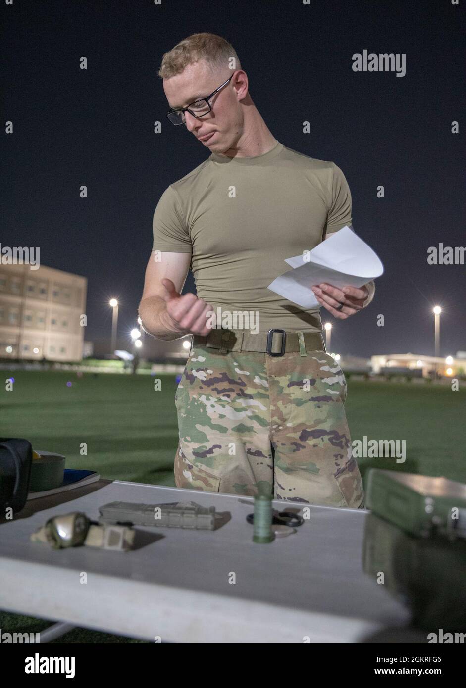 Sgt. Brandon Brantley, observes military equipment during a Combat ...