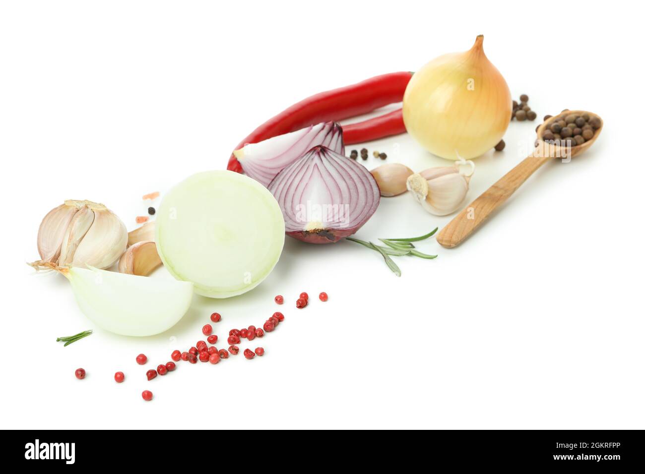 Group of spicy vegetables isolated on white background Stock Photo - Alamy