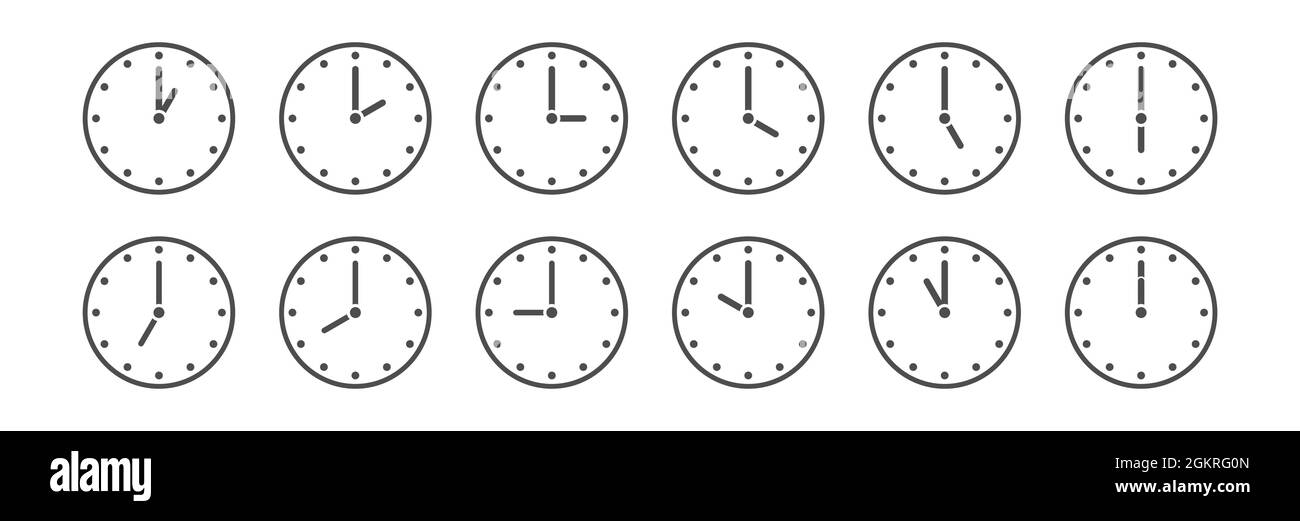 set of clocks indicating the time every hour. Vector illustration for ...