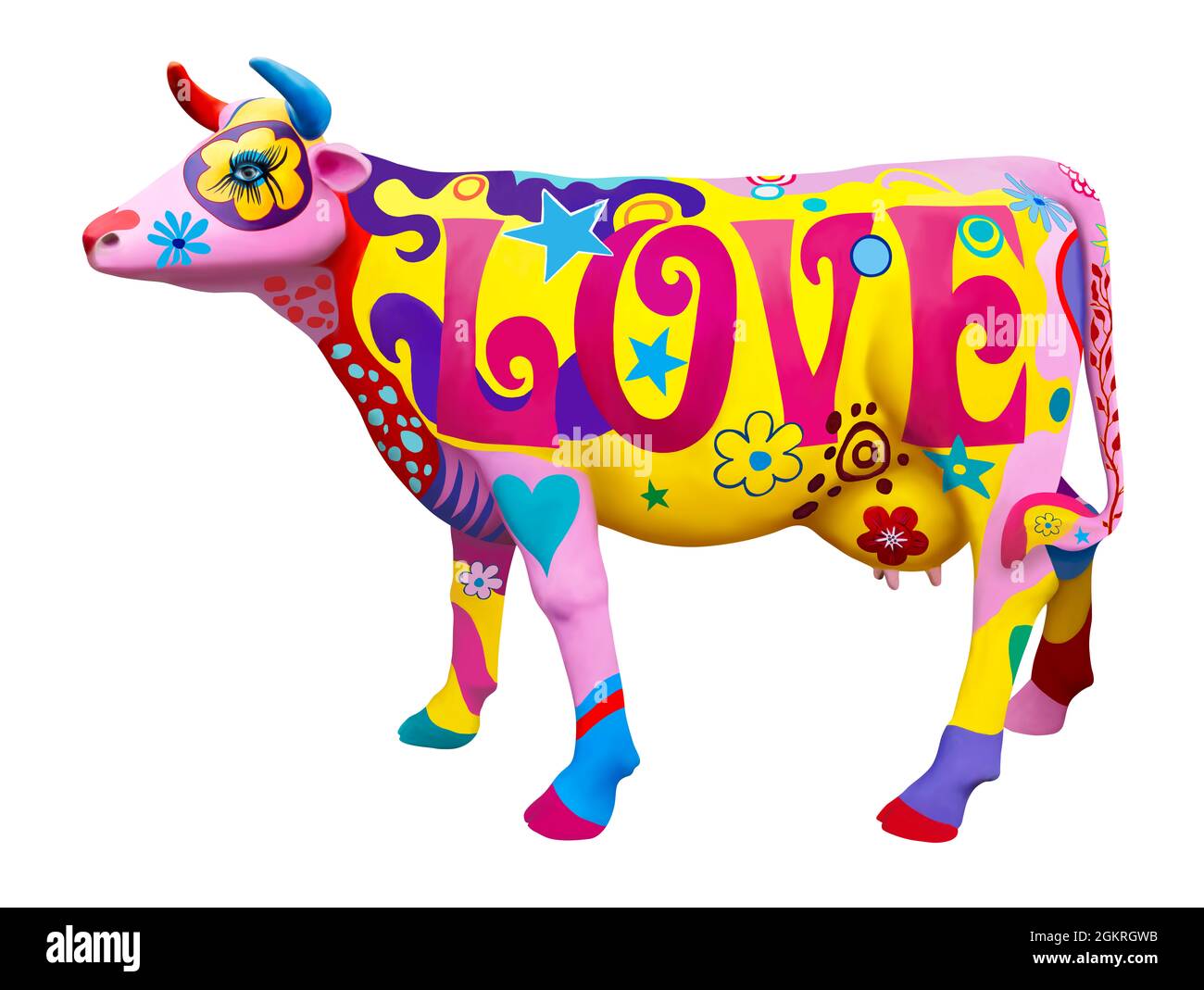 Psychedelic cow illustration, from a life-size model in East London, UK ...