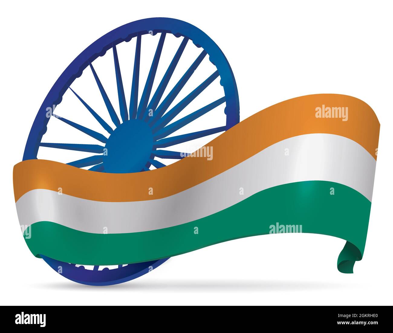 Big blue Ashoka Chakra wheel wrapped with tricolor Indian flag over ...