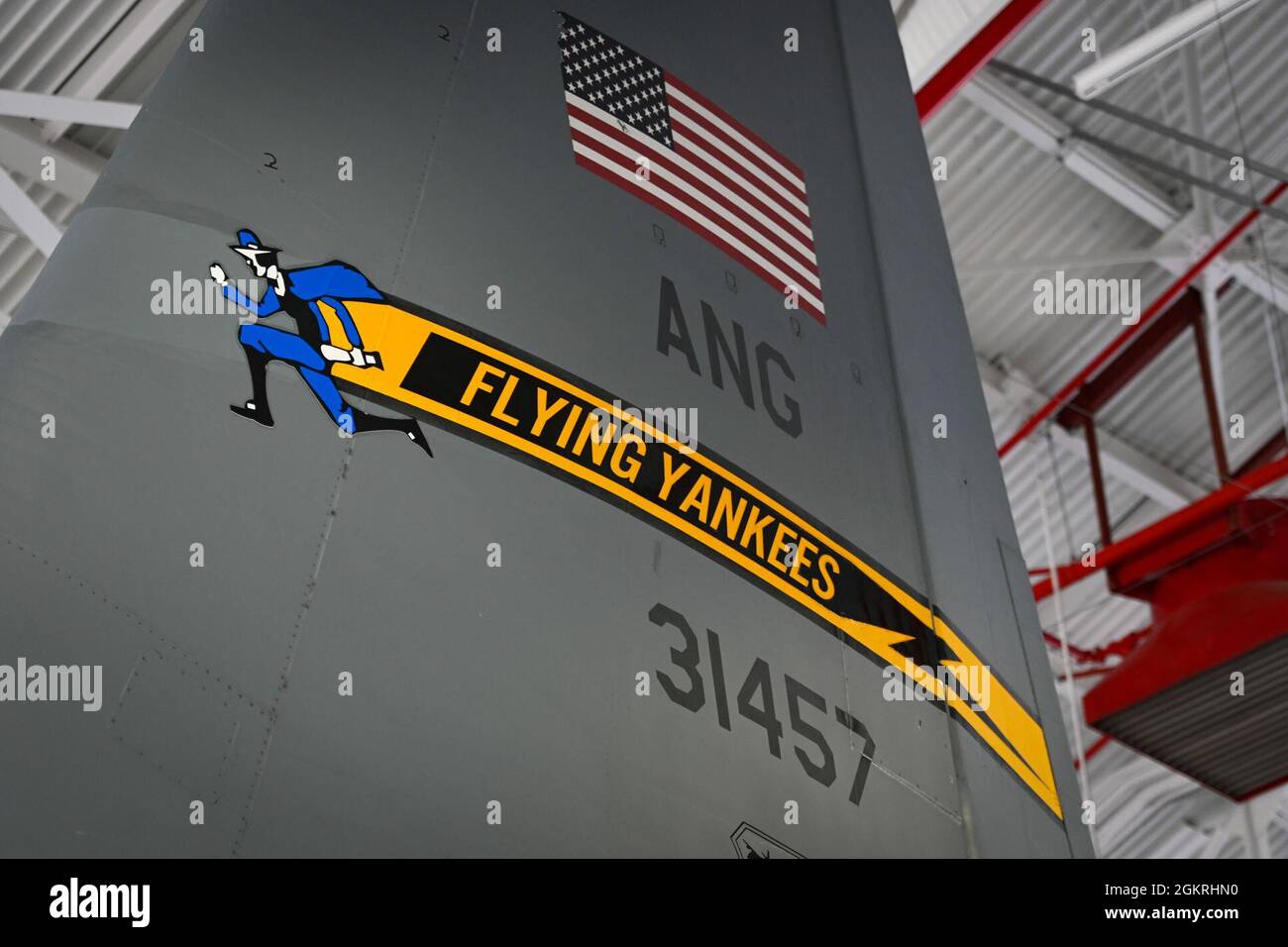 A “Flying Yankees” tail flash decal is affixed to a newly-acquired ...