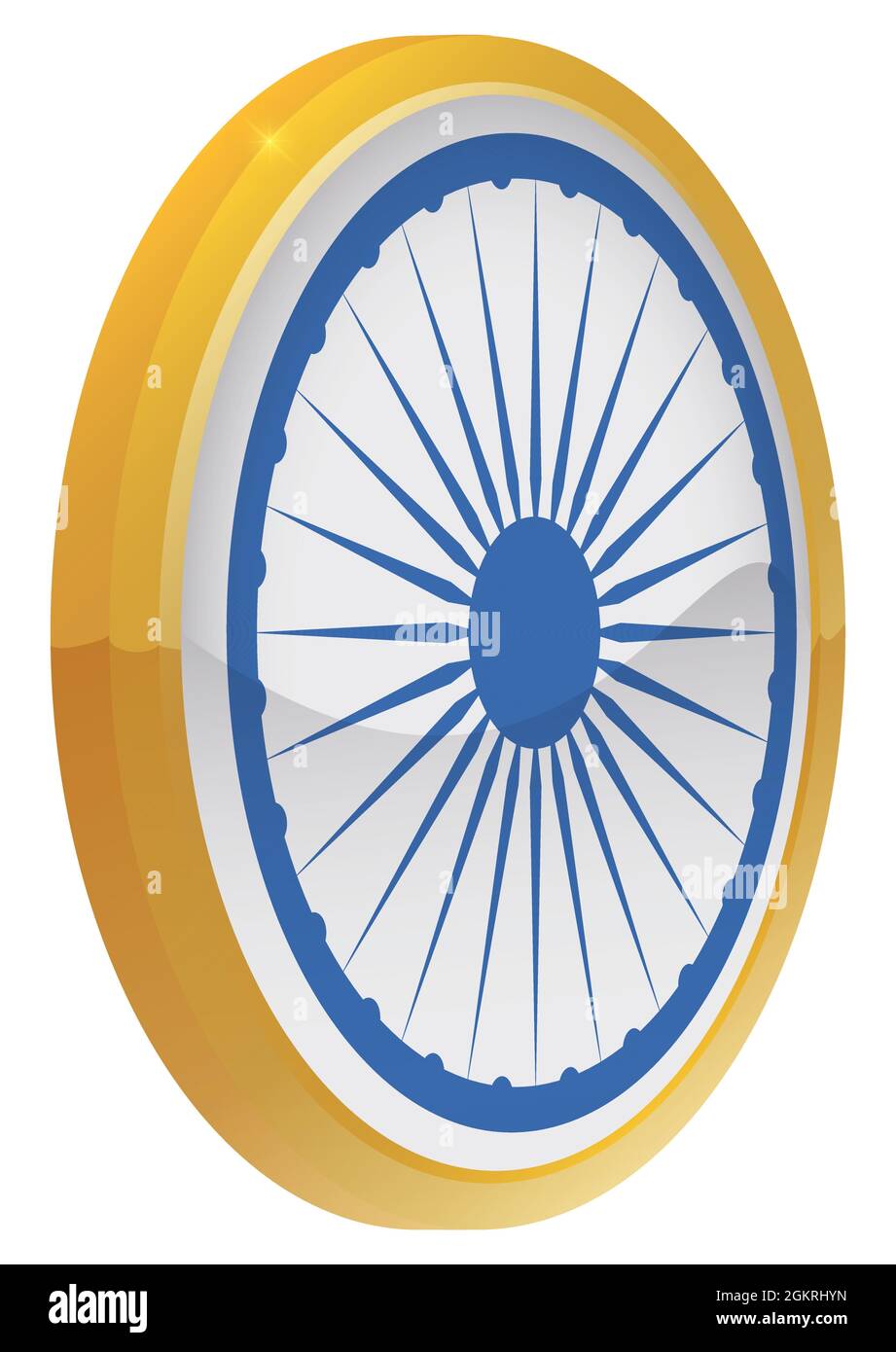 Isolated golden round medal decorated with Ashoka Chakra wheel inside ...