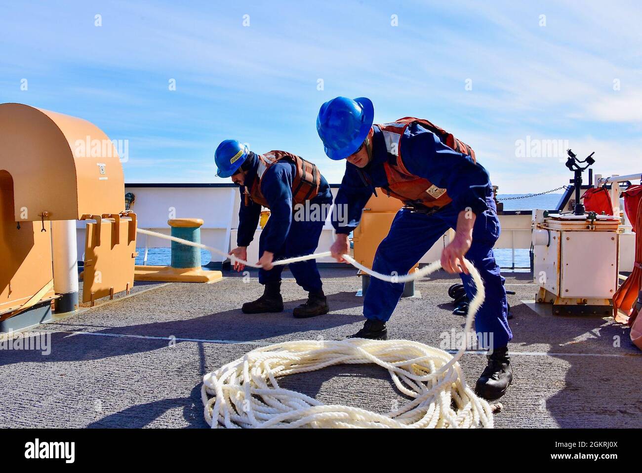 The USCGC Maple (WLB 207) crew participate in a towing exercise with ...
